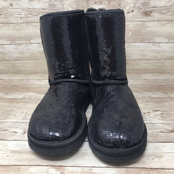 UGG | Shoes | Ugg Classic Short Cosmo Sequin Black Boot Size 6 | Poshmark